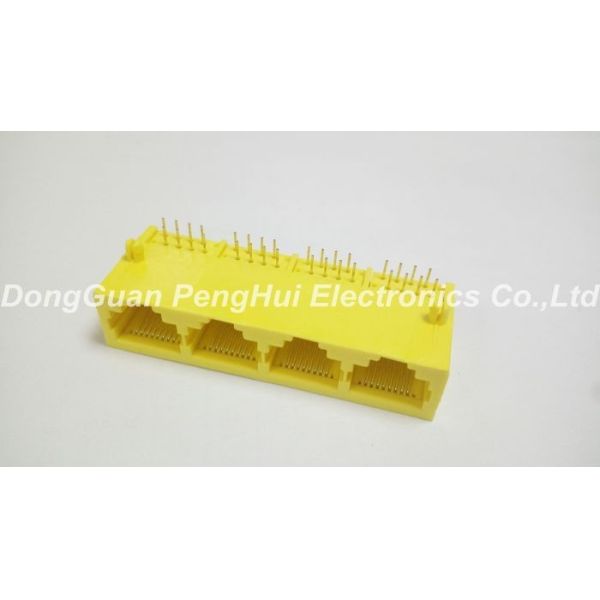Quality 1x4 Port 90 Degree 8P8C Plastic RJ45 Modular Jack Color Yellow Tab down for sale