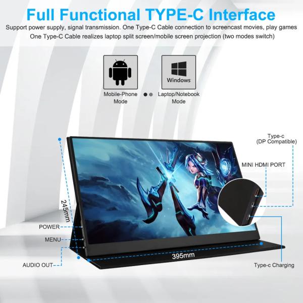 Quality 17.3 Inch USB-C Portable Monitor With Built In Battery 10000mAh Touch Screen 4K for sale