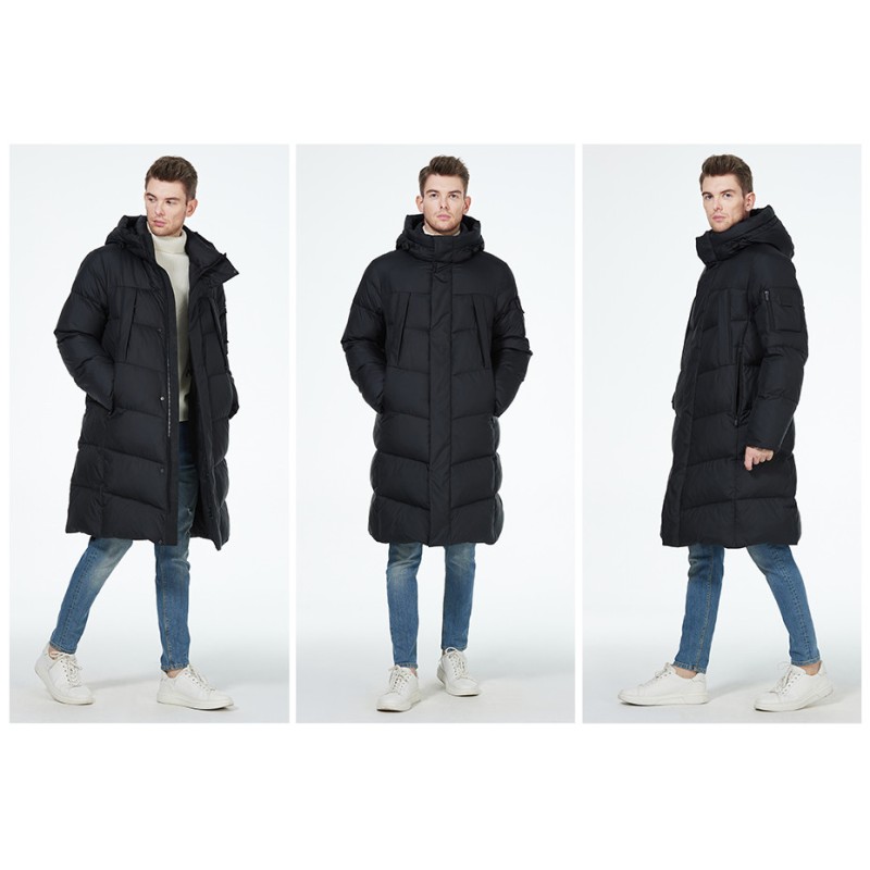 A long down jacket, upper and lower four-pocket design,long men's winter coat, straight fit, cold winter coat