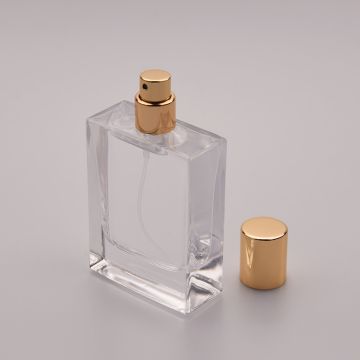 Quality 50ml Flat Glass Perfume Bottle With Small Gold Cap for sale