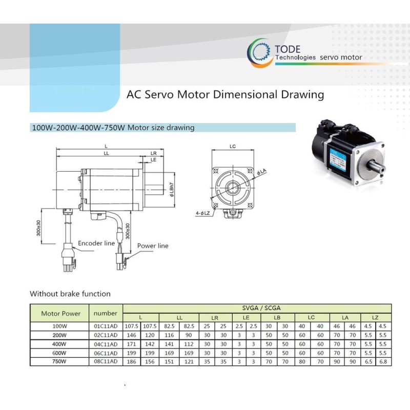 AC220V/380W 100W 200W 400W 750W Single-Phase/Three-Phase Power Servo Motor