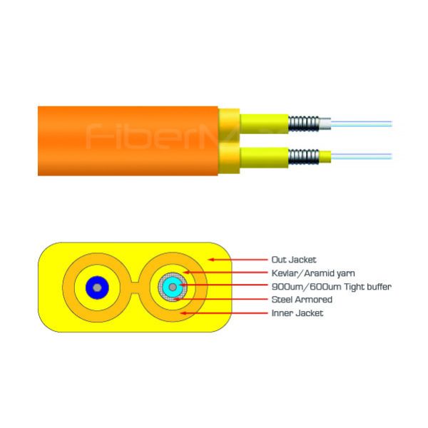 Quality 2 Core Optical Fiber Cables Flat Fiber Optic Cable Duplex Armored for sale