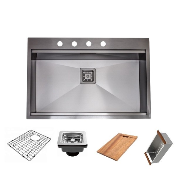 Quality Sandblasted Brushed Black SS Kitchen Workstain Sink PVD Ledge With Cutting Board for sale