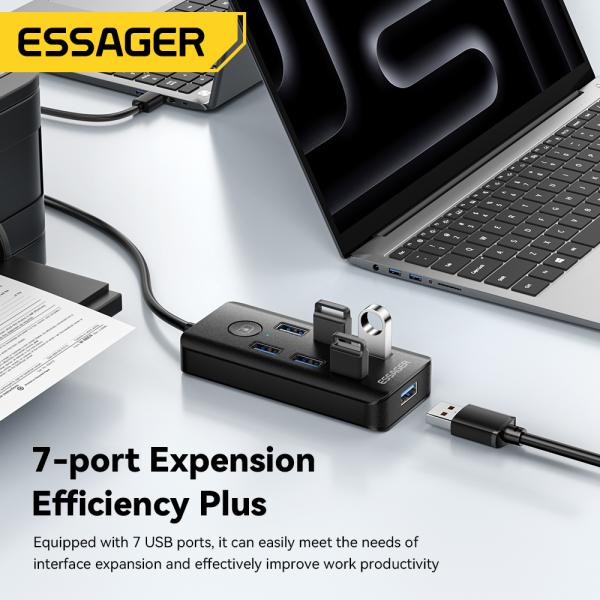 Quality Essager ES-HB04 7-Port USB 3.0 Hub for Laptop PC 5Gbps Data Transfer for sale