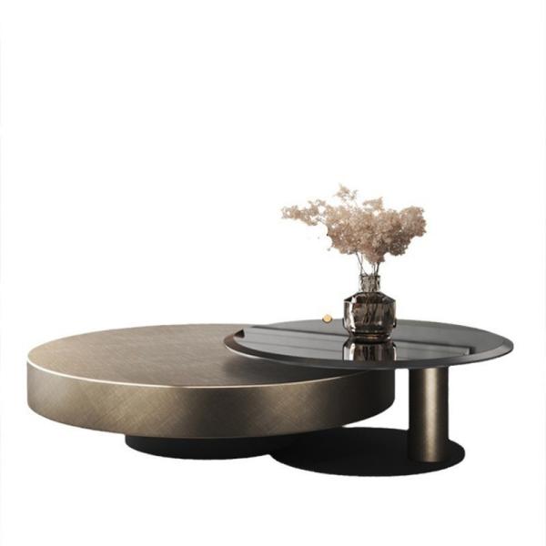 Quality 80X32 Stainless Steel Circle Round Glass Top Coffee Table Black Gold Base for sale