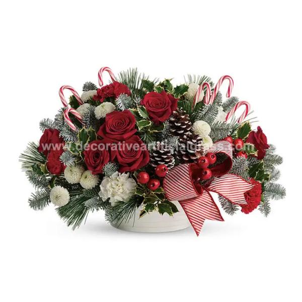 Quality No Fading Berry And Pine Artificial Silk Flowers Christmas Centerpiece for sale