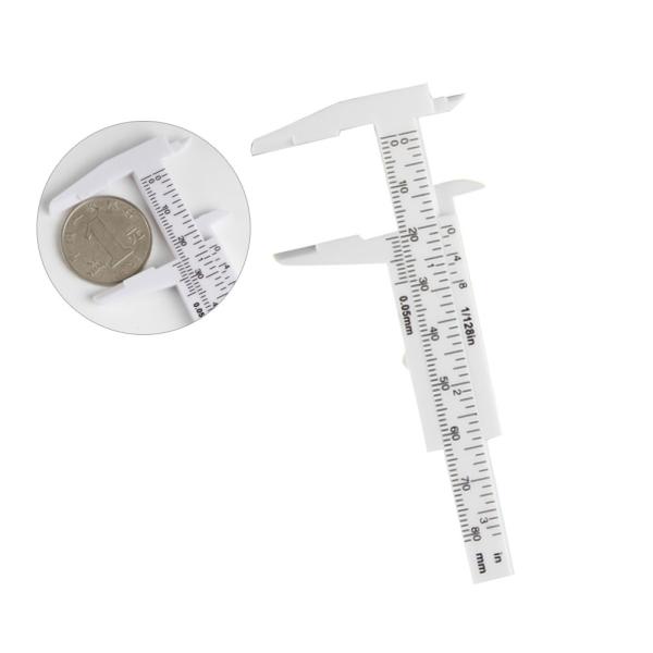 Quality White Permanent Makeup Tattoo Kit 80MM 150MM Mini Plastic Caliper ABS Metric Inch Slide Caliper For Eyebrow for sale
