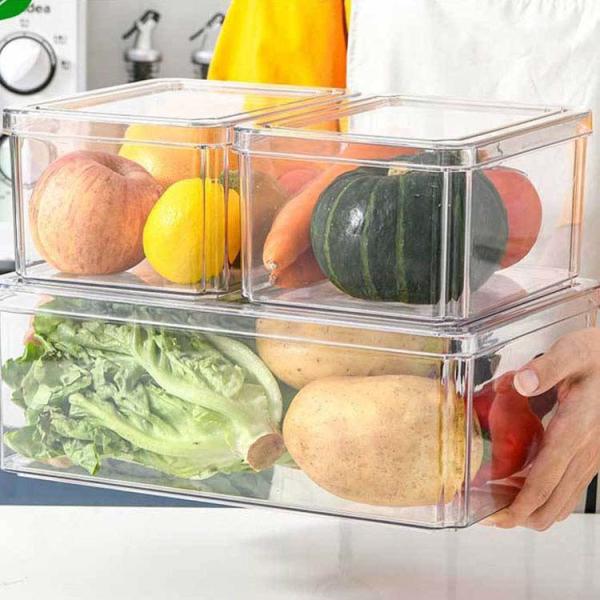 Quality 4 Pcs Stackable Plastic Clear Fridge Organizer Set Kitchen Food Storage for sale