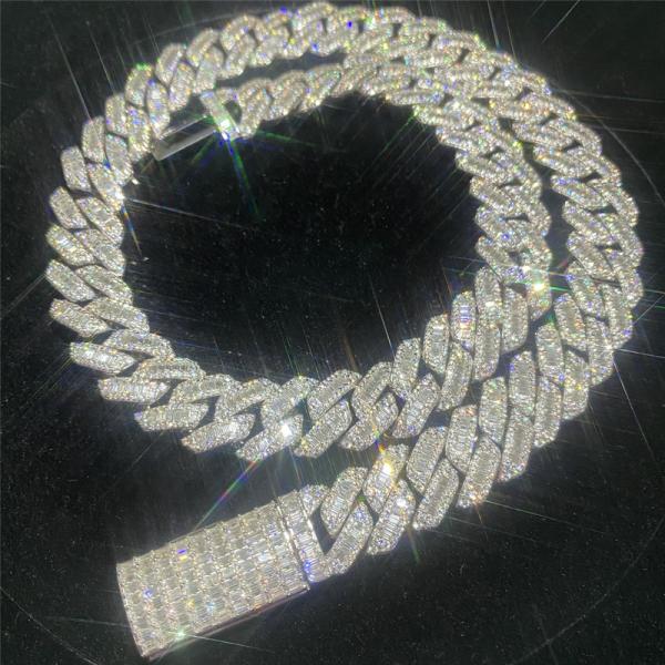 Quality Bling Diamond Cuban Link Necklace Square 15mm Iced Out Cuban Chain Link Necklace for sale