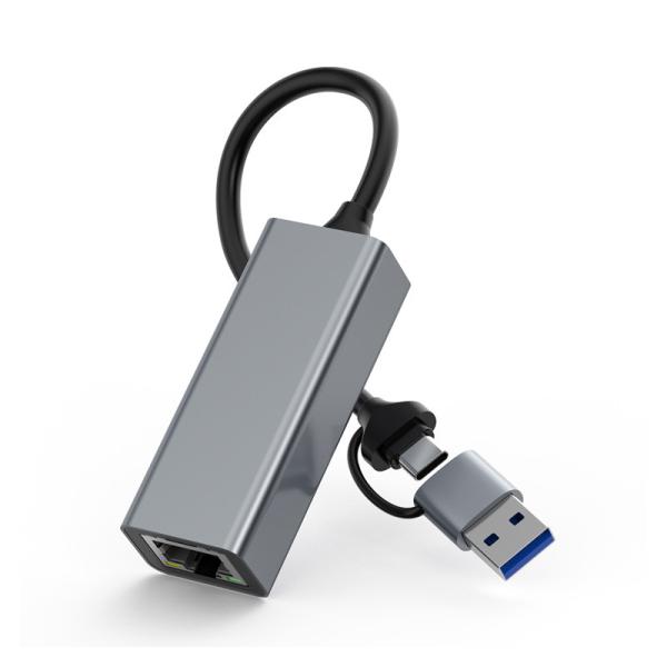 Quality Dual Port USB3.0 Type A And Type C Gigabit Ethernet Adapter Manufacturer China Factory for sale