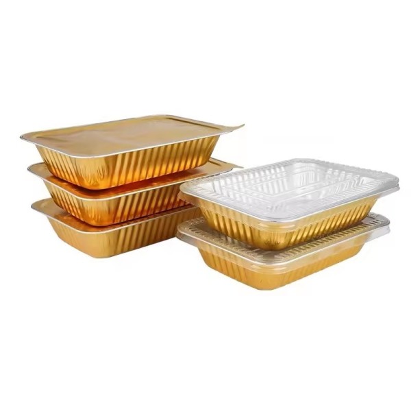 Quality Restaurant Bakery Gold-color Baking Aluminum Foil Tray Container for Food Cooking for sale
