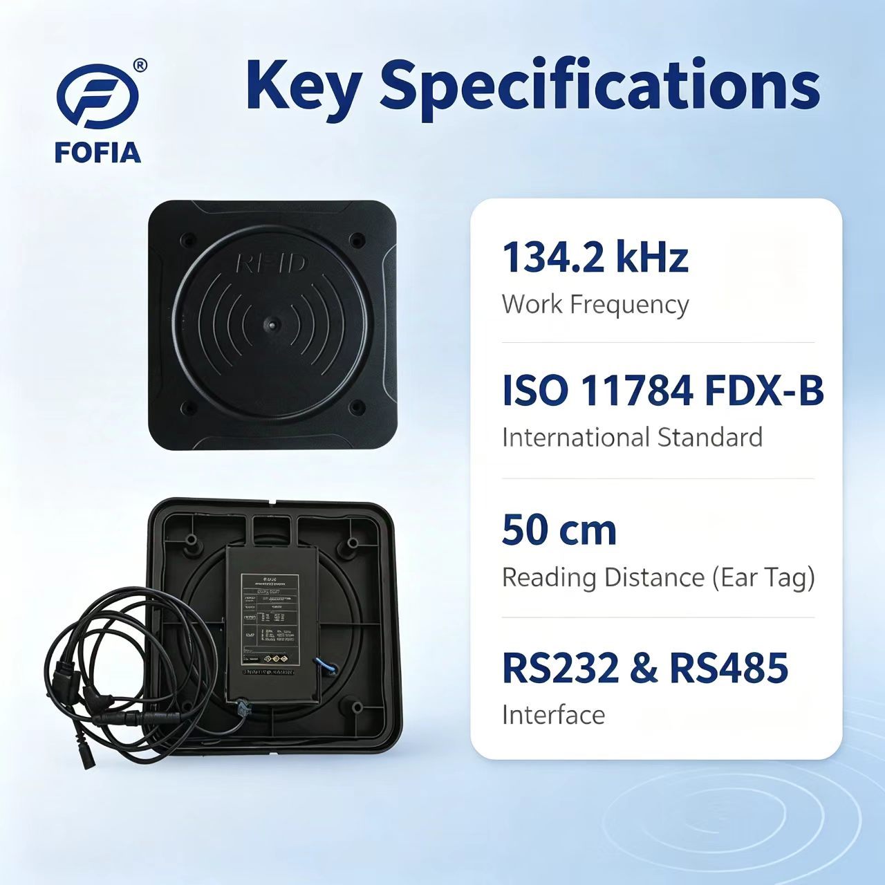 Quality FOFIA Waterproof Plastic 134.2KHz USB Short-Range RFID Fixed Reader with ISO11784/5 Protocol for Farm Cattle Use White for sale