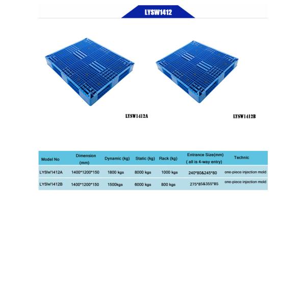 Quality Durable Virgin PP Euro Plastic Pallet Double Faced 1400x1200mm for sale
