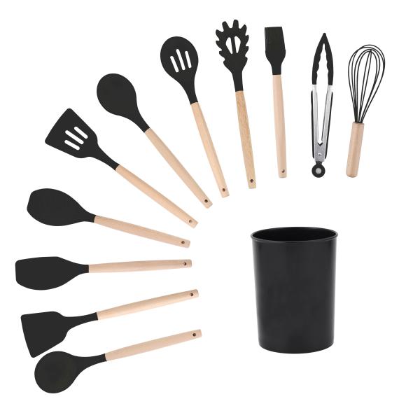Quality 11Pcs Wooden Handle Silicone Kitchen Tools Set for 210 Degree High Temperature for sale