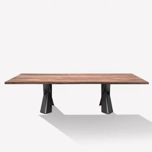 Quality Stainless Steel Base Industrial Wood Dining Tables Rectangle Rustic for sale