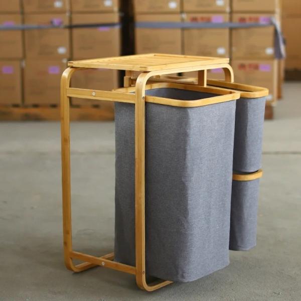 Quality Laundry Hamper with 3 Compartment Cabinet Dirty Clothes Basket Shelf, Storage Sorter for sale