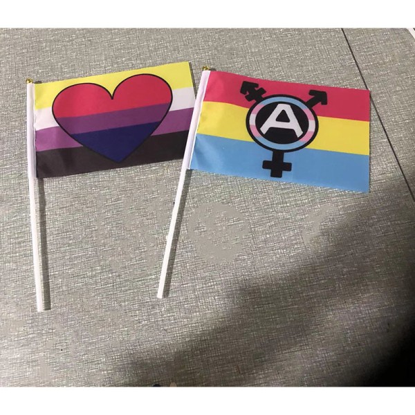 Quality Full Color Small Custom Hand Flags 100D Polyester Fabric AZO Free Digital Printing for sale