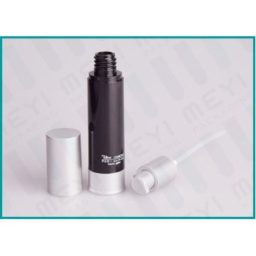 Quality 40 ML Black Cosmetic Pump Bottle With Glossy Matt Silver Pump And Cap for sale