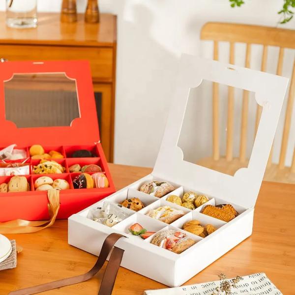Quality Eco Friendly Clear Lid Custom White Paper Donut Dessert Packaging Box With Grid for sale