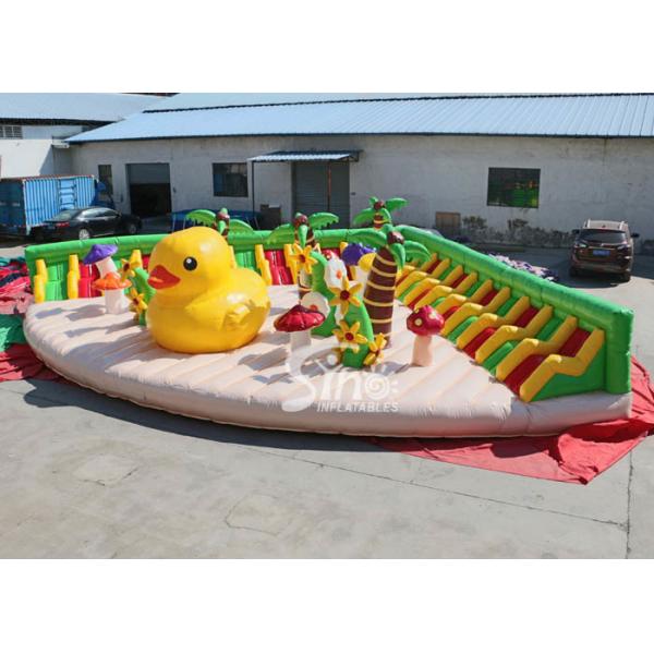 Quality 10x10m Big yellow duck inflatable theme park with sun beach sofa for entertainme for sale