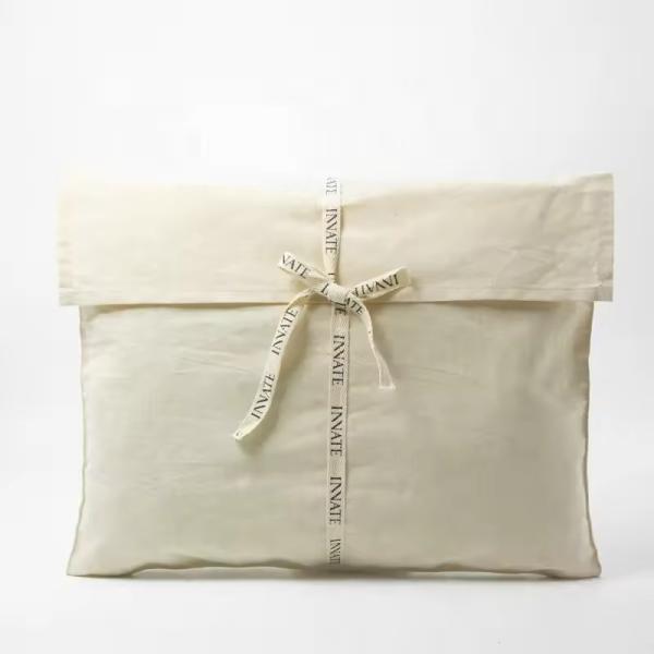 Quality Recyclable Luxury Makeup Cosmetic Cotton Envelope Pouch With Tie Custom Logo Print Bag for sale