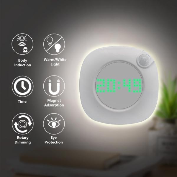 Quality 600MAH 0.3W USB Rechargeable Motion Sensor Light Digital Display Time Clock for sale