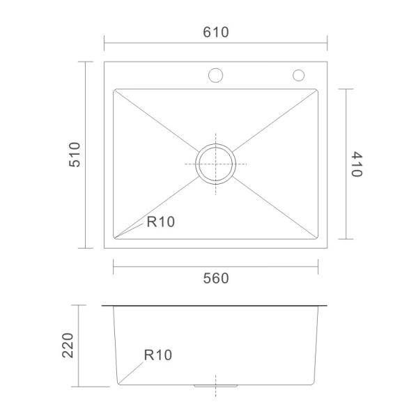 Quality 61x51 Stainless Steel Top Mount Kitchen Sink 16 Gauge for sale