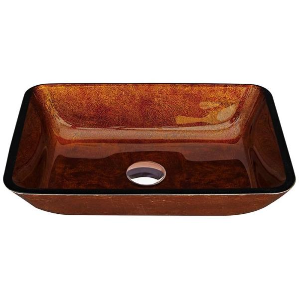 Quality Russet Brown Tempered Glass Basin Bowl Rectangular Table Top Solid for sale