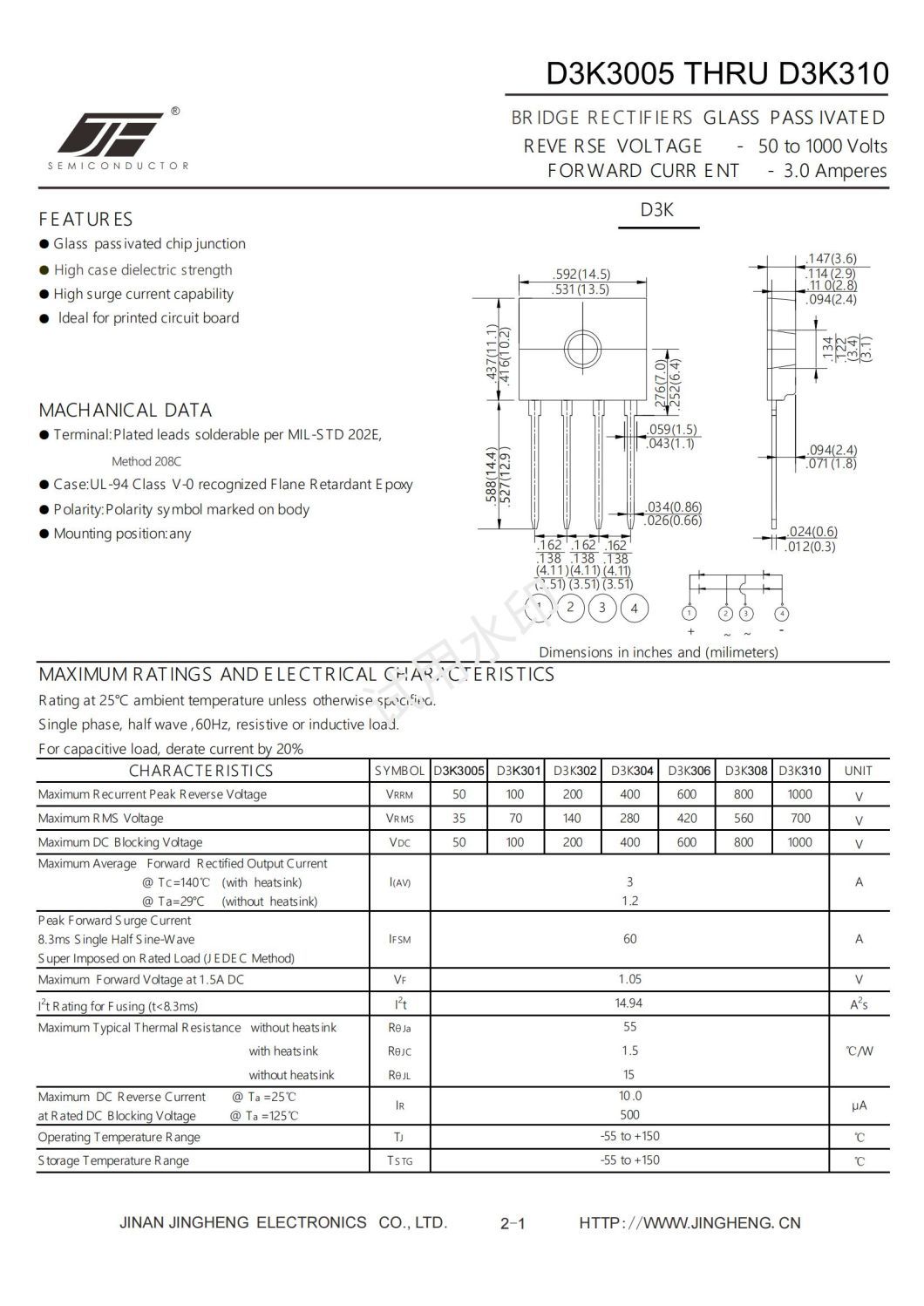 D3K306 3A/600V BRIDGE RECTIFIER DIODE