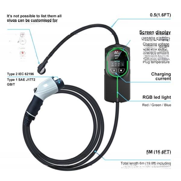 Quality RUIVANDA New 32A 9.6KW Portable Type 1 EV Charger Single Phase AC Charging Box for sale