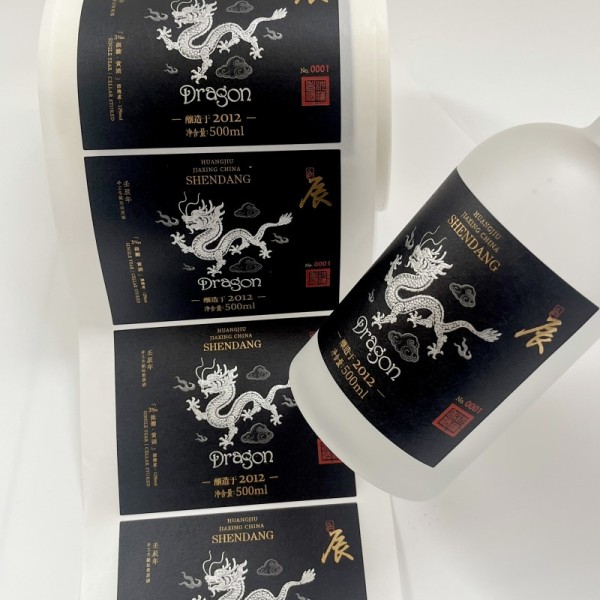 Quality Custom Size Black Textured Wine Private Adhesive Labels Sticker Logo Glass Bottle Vodka Liquor Packing Label Sticker for sale