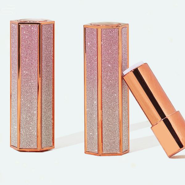 Quality 12.1mm Gradient Rainbow Plastic Rose Gold Lipstick Tubes 3.5g for sale