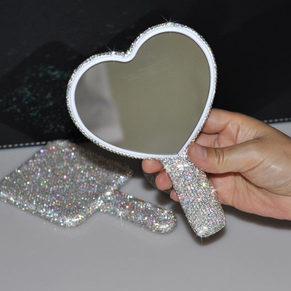 Quality Rhinestone Heart Travel Portable Vanity Mirror Makeup Light Up For Makeup for sale