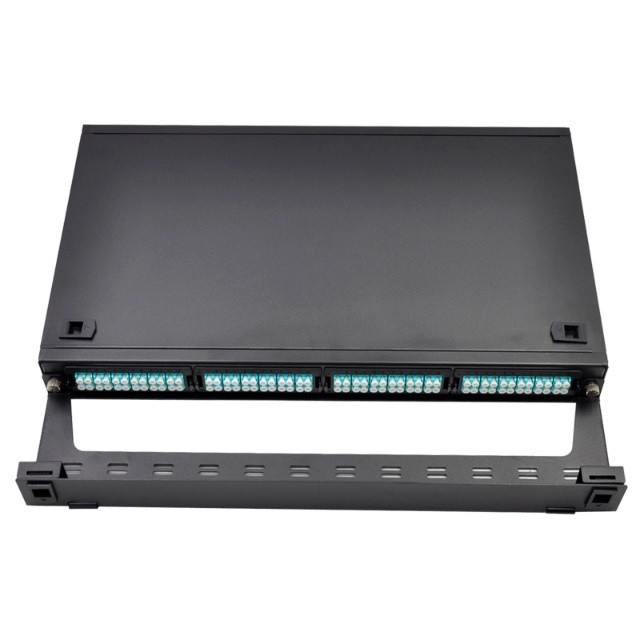 Quality 1U MTP Cassette Module 96F MPO To LC Patch Panel Rack Mount Black for sale