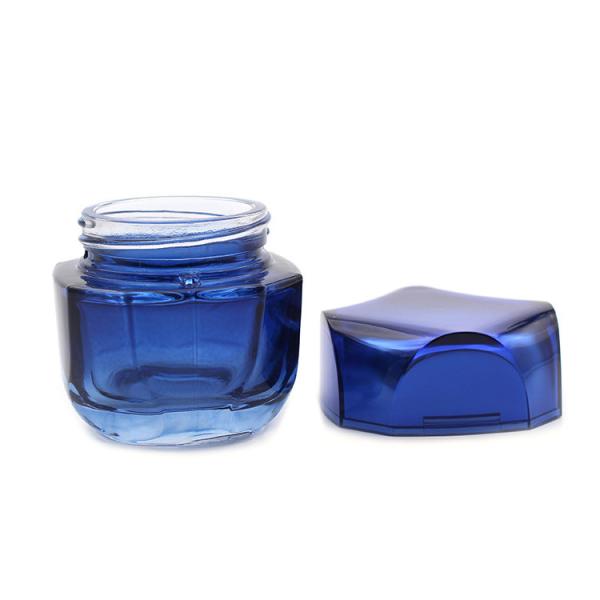 Quality Blue Glass 50g Square Cosmetic Jar UV plating wear resistant for sale