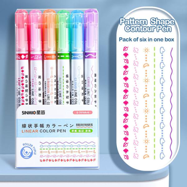 Quality Colorful Pattern Shape Linear Curve Highlighter Pens For Handbook Journals Notes for sale