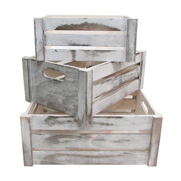 Quality Set of 3 Wooden Crates with Rope Handles European Regional Feature Wood Material for sale