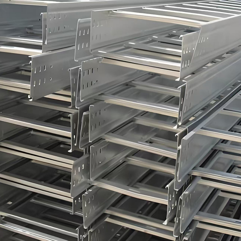 Close-up view of galvanized steel cable tray rungs