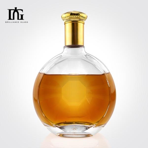 Quality Glass Collar Heavy Customize 750ml Clear Transparent Liquor Bottle with Cork Sealing for sale
