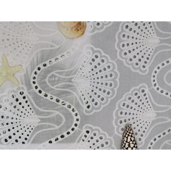 Quality White Bridal Lace Shell Pattern Embroidered Eyelet Fabric 100% Cotton for sale
