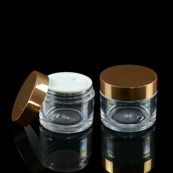 Quality 50ml Serum ABS PETG Cosmetic Jar Face Cream With Electroplated Lid for sale