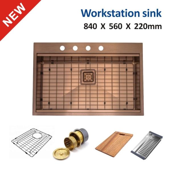 Quality Topmount Stainless Steel Single Bowl Undermount Apron Kitchen Sink 84x56 for sale