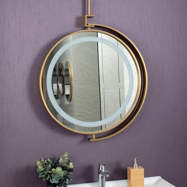 Quality Transform Your Bathroom with Golden Framed LED Lighted Round Wall Mirror for sale