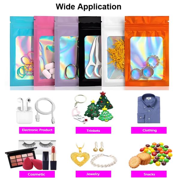 Quality Custom Print Hologram Zipper Bag Resealable Smell Proof Holographic Sachet for sale