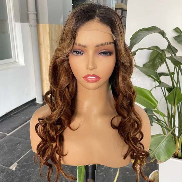 Quality Brown Body Wave Frontal 4x4 Lace Wigs Transparent Lace Closure 200gram for sale