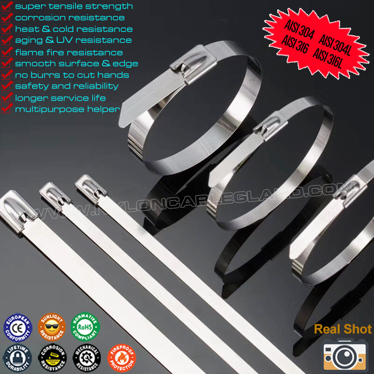 AISI 316L, AISI 316, AISI 304 Stainless Steel Ball-lock Tie Wraps, Uncoated Metal Self-locking Wire Cable Zip Tie Straps for Outdoor