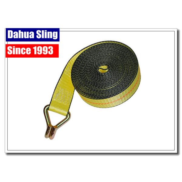 Quality Yellow Wire Hook Truck Winch Straps , Vehicle Recovery Strap Lightweight for sale