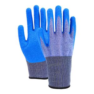Quality Blue Latex Palm Coated Gloves Cut Resistant ANSI Level 4 Gloves For Construction for sale