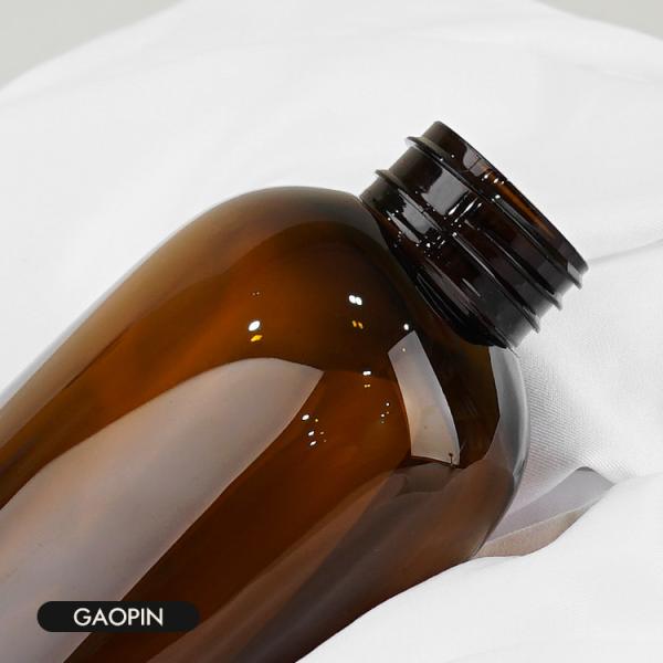 Quality 10.14oz 13.52oz Round Flat Plastic Shampoo Bottles Brown Eco Friendly for sale