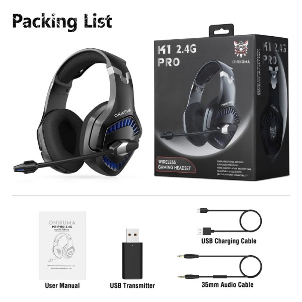 Quality Onikuma K1 PRO 100mA DC5V Wireless Gaming Headset 117dB for sale